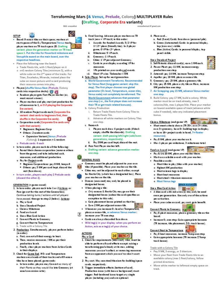 Terraforming Mars Rules Summary - BGG | PDF | Mars | Earth