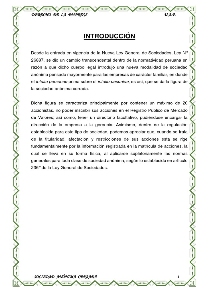 Guía sobre Sociedad Anónima Cerrada | PDF | Compartir (Finanzas) | Empresas