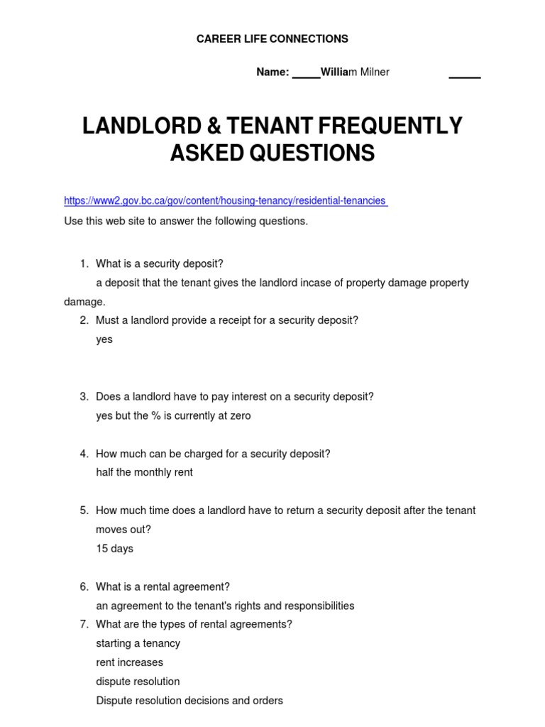 Landlord Tenant Frequently Asked Questions CLC 11 1 | Download Free PDF ...