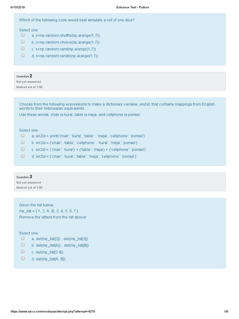 Python Entrance Test Questions | PDF | Mathematical Optimization ...