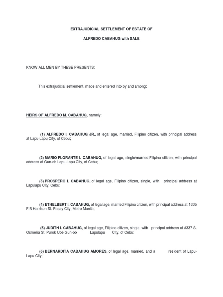 Extra Judicial Settlement | PDF | Civil Law (Common Law) | Government