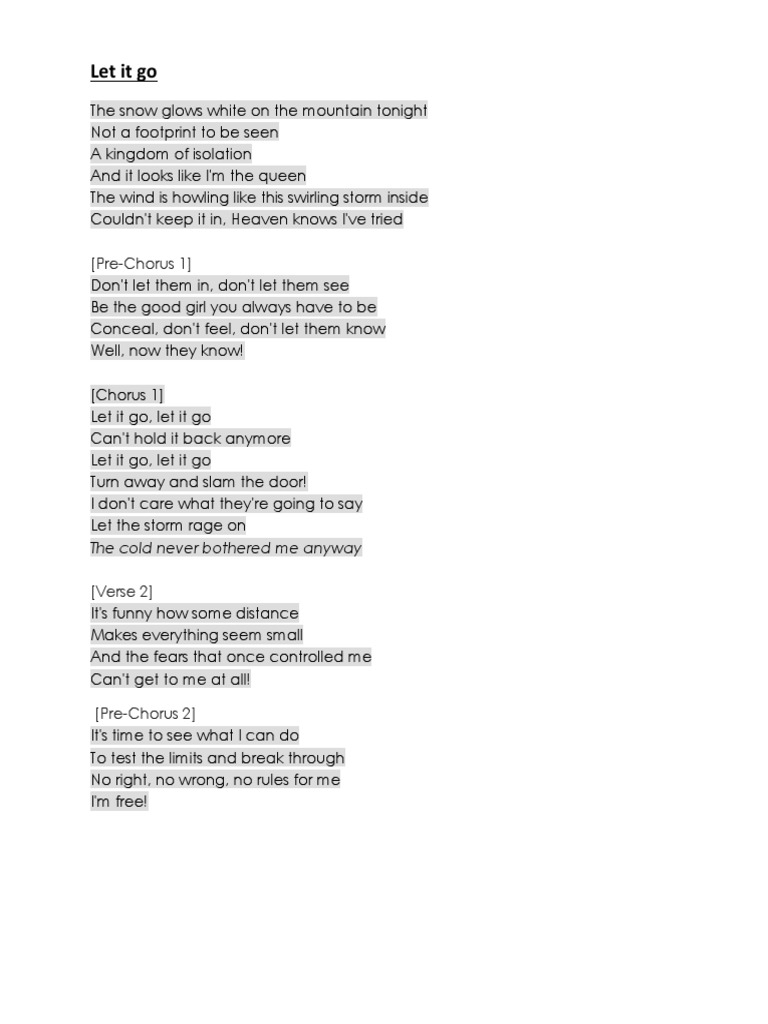 Let It Go Lyrics | PDF
