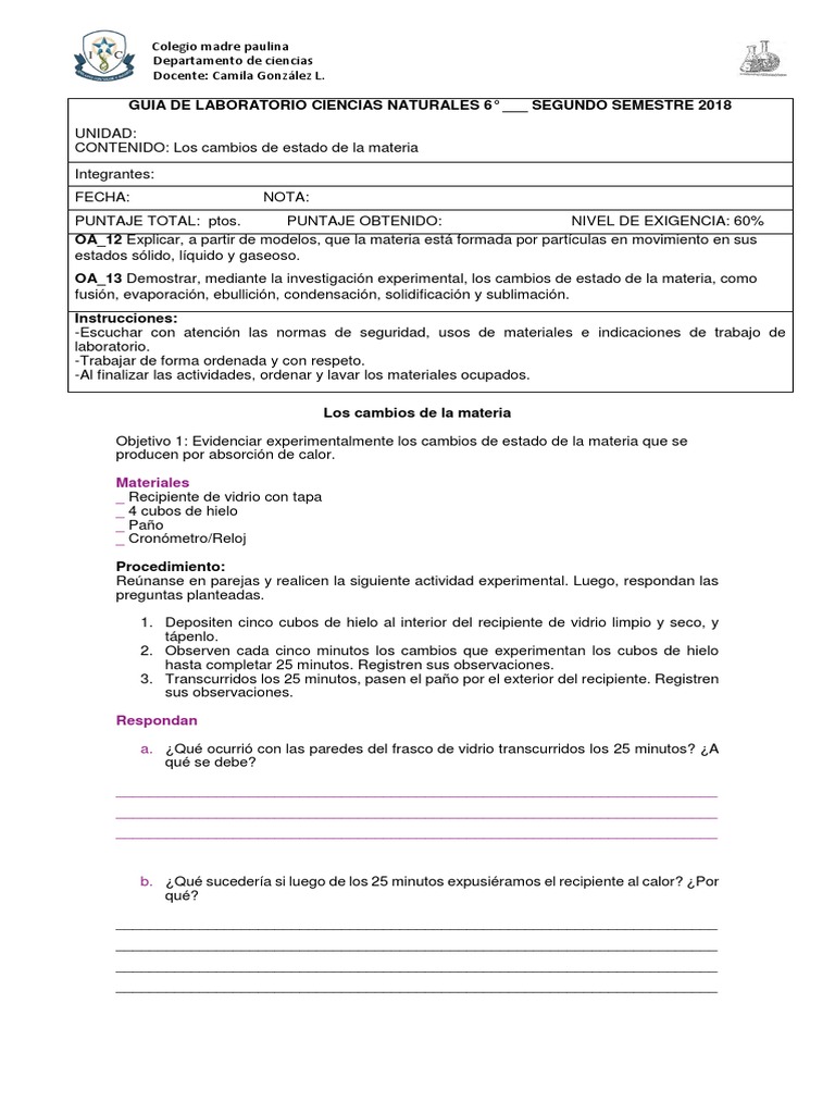 Guía Practico Cambios Materia | PDF | Calor | Importar