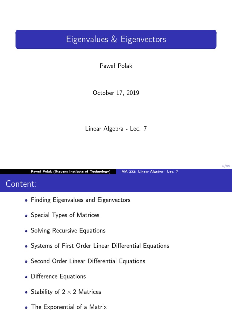 Eigenvalues and Eigenvectors - Linear Algebra | PDF | Eigenvalues And ...