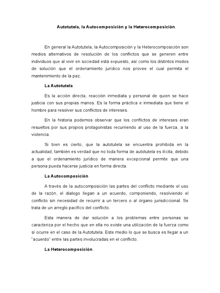 Autotutela, La Autocomposición y La Heterocomposición | PDF | Conflicto ...