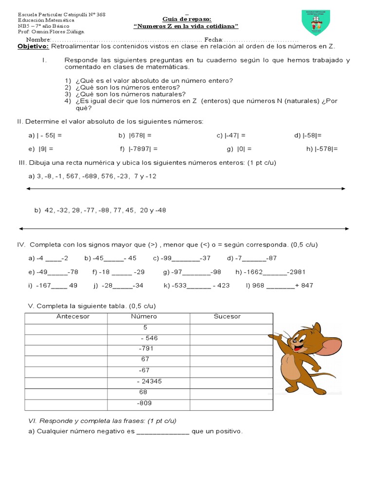 Números Enteros repaso | PDF | Entero | Enseñanza de matemática
