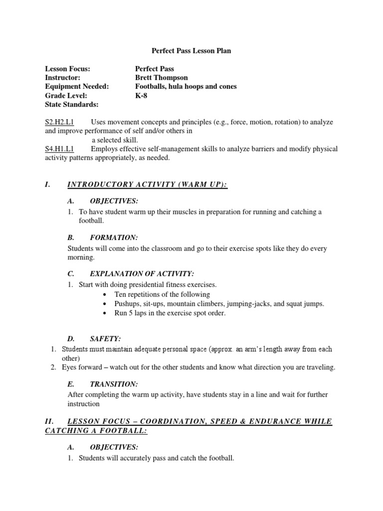 Perfect Pass PE Game Plan | PDF | Learning | Cognition