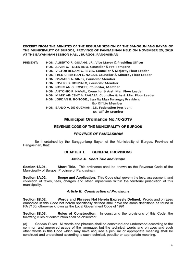 Burgos Pangasinan Revenue Code | PDF | Taxes | Partnership
