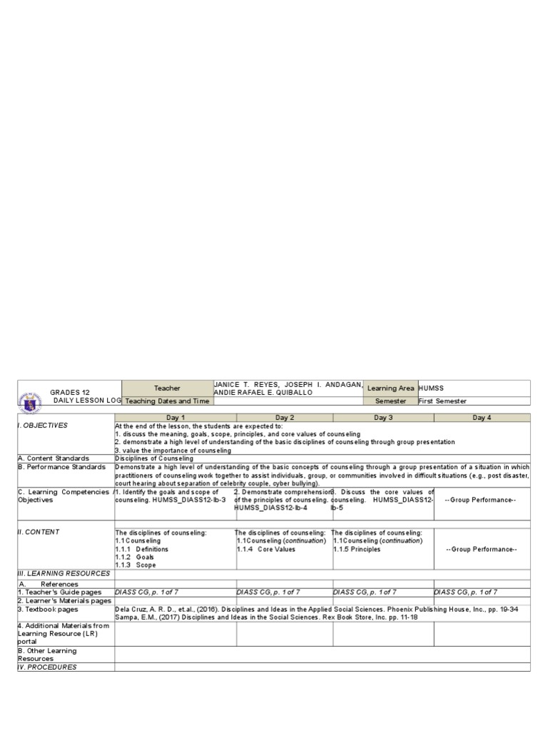 DLP DIASS Week B - The Discipline of Counseling | PDF | Psychotherapy ... DLP DIASS Week B - The Discipline of Counseling | PDF | Psychotherapy ...