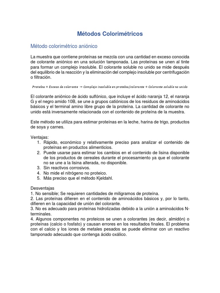 Métodos Colorimétricos | PDF | Proteínas | Lisina