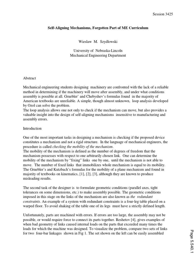 Self-Aligning Mechanisms in ME Design | PDF | Kinematics | Machines