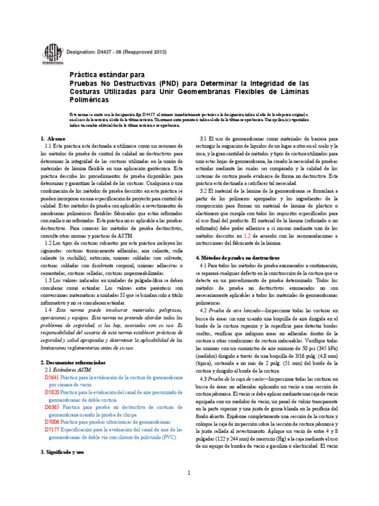 Astm d4437 - 13 Español | PDF | Polímeros | Patentar