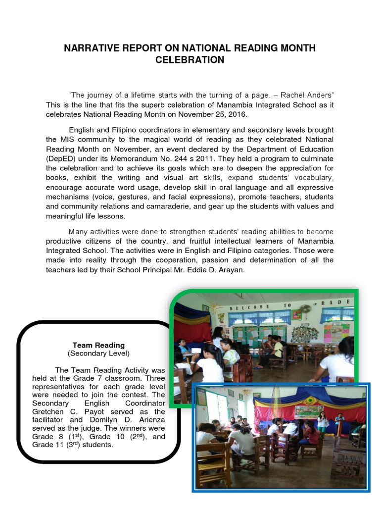 Narrative Report On National Reading Month Celebratio1 | PDF ...