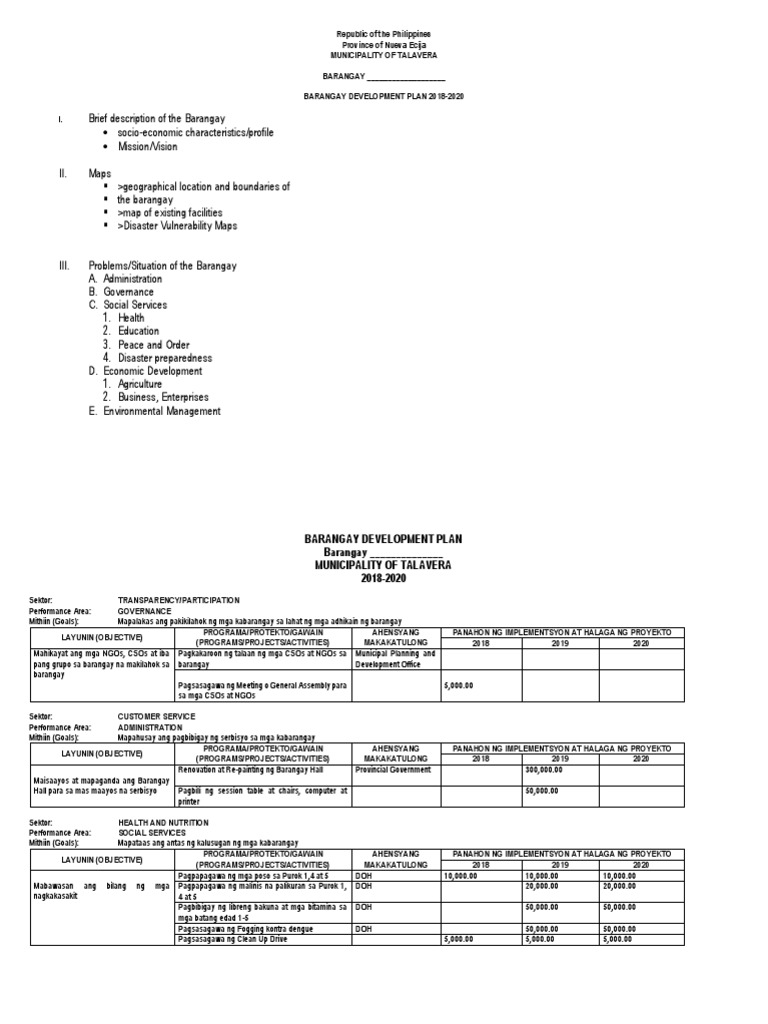 BDP Barangay Develoment Plan SAMPLE 1 | PDF
