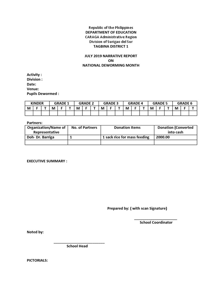 Template For Making Narrative Report National Deworming | PDF | Medical ...