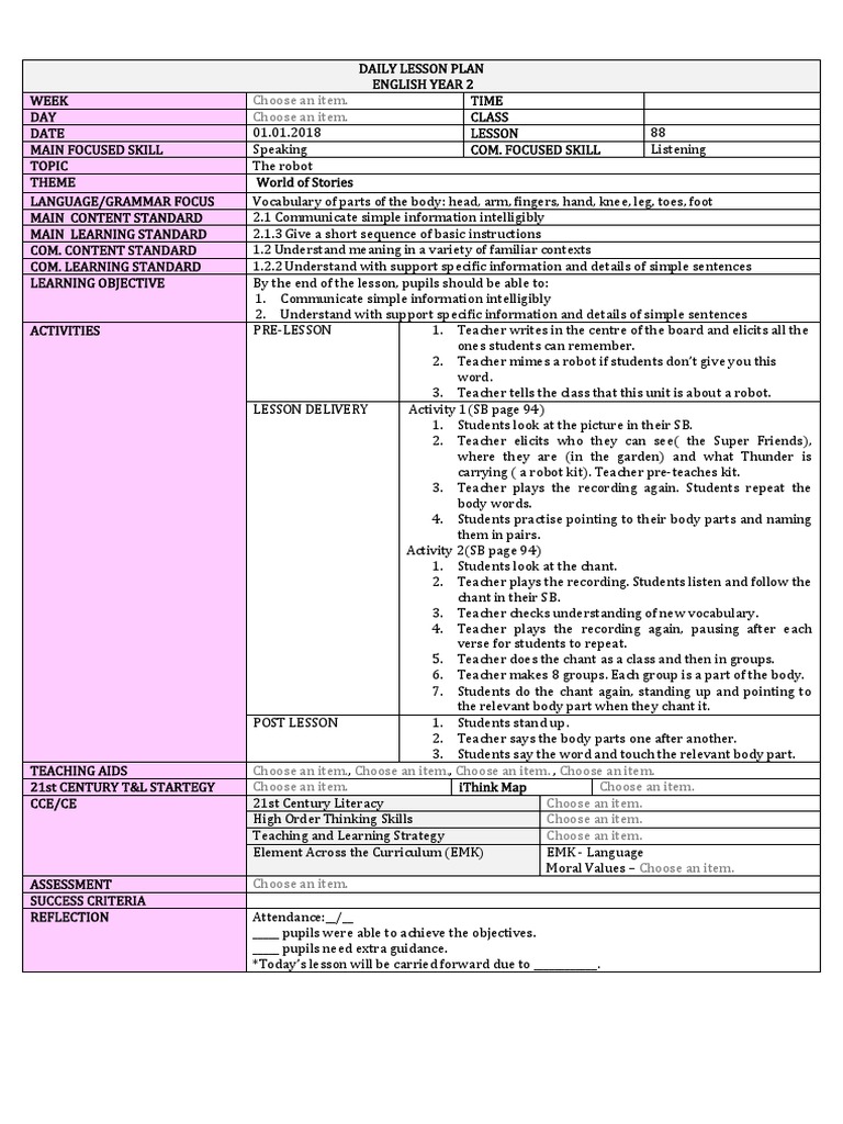 Year 2 English Lesson Plans: Robots | PDF | Lesson Plan | Teachers