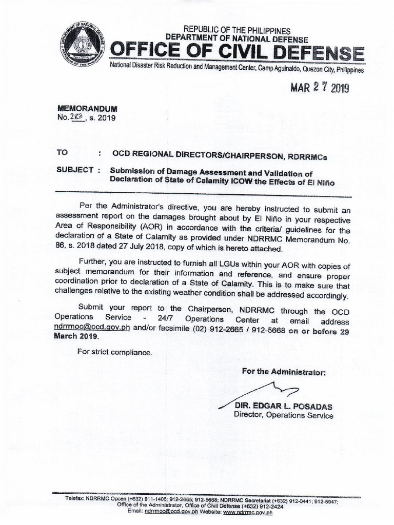 Declaration of State of Calamity | PDF