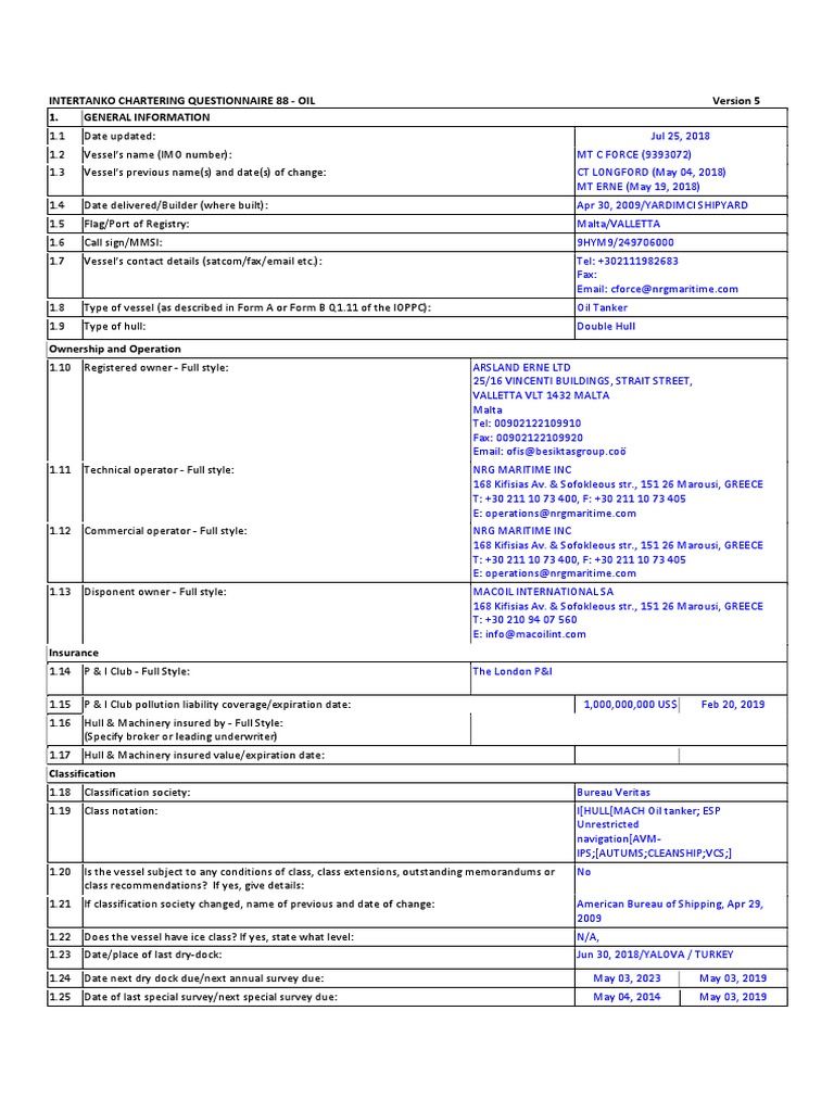 Q88 Version 5-Oil PDF | PDF | Tonnage | Marine Propulsion