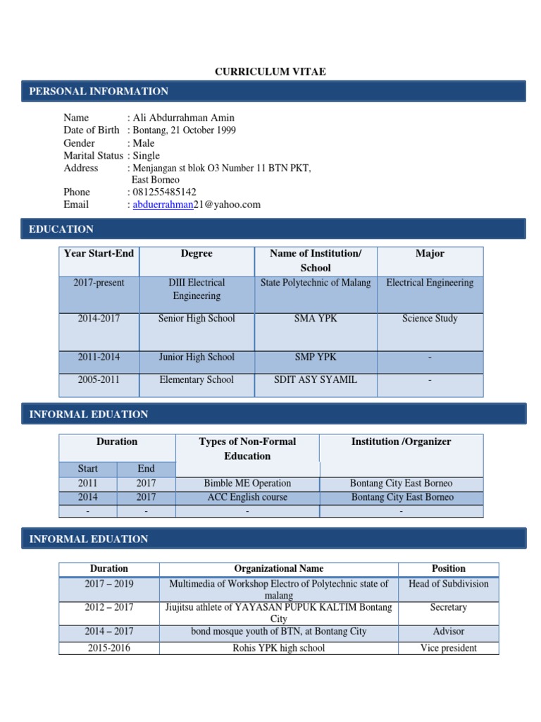 Contoh CV d3 | PDF | Learning | Sports
