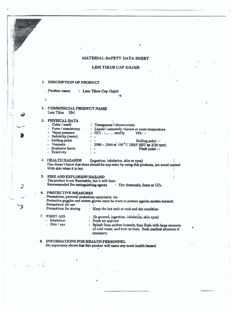 MSDS Lem Gajah | PDF