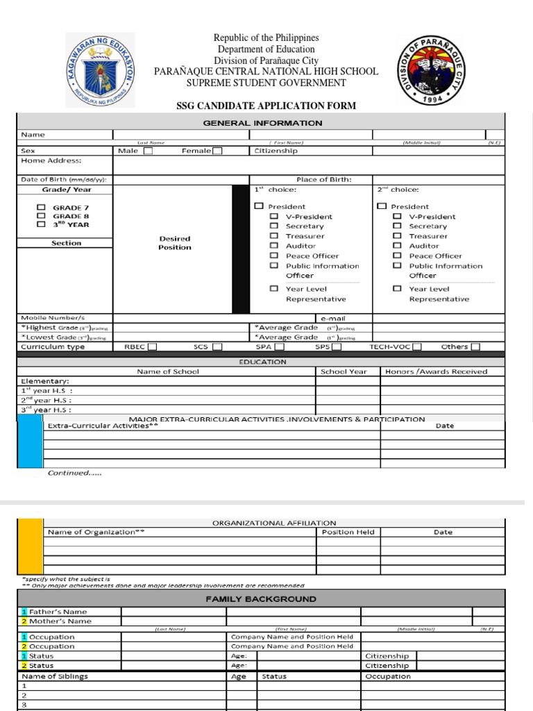 SSG Candidate Application Form | PDF