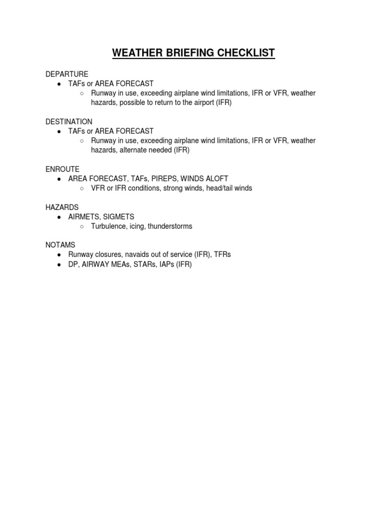 Weather Briefing Checklist | PDF