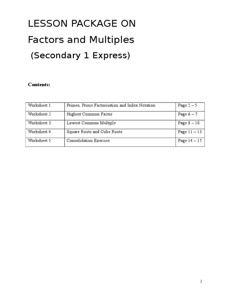 Sec 1E - Chapter 1 - Factors and Multiples | PDF | Factorization ...