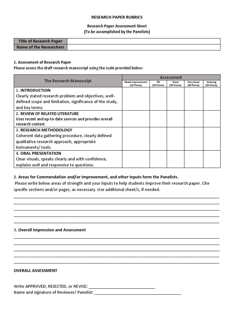 Research Paper Rubrics | PDF | Evaluation Methods | Evaluation