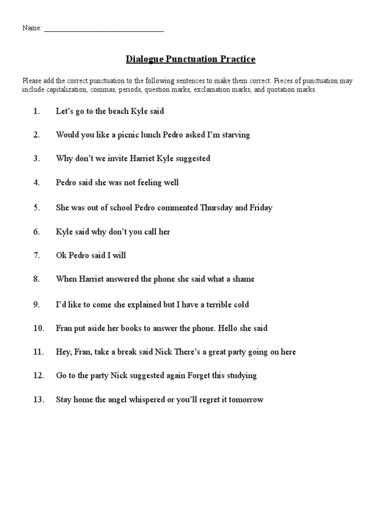 Dialogue Practice | PDF | Punctuation