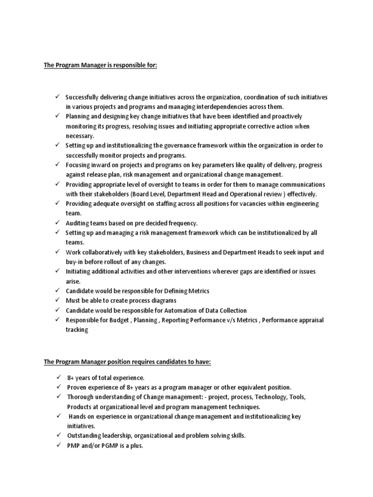 The Program Manager Is Responsible For | PDF | Agile Software ...