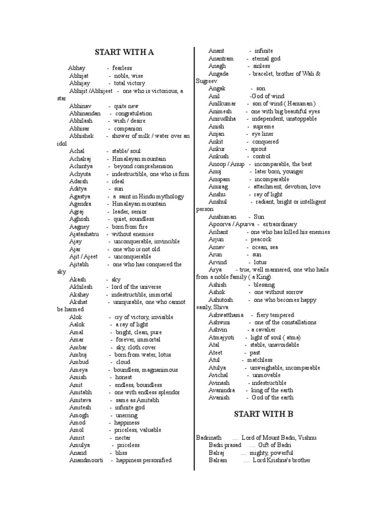 Baby Names | Download Free PDF | Devi | Vishnu