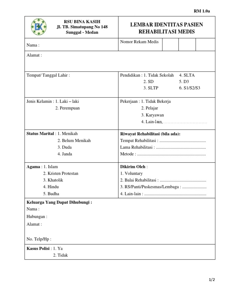 RM 1.0a Lembar Identitas Pasien Rehabilitasi Medis | PDF
