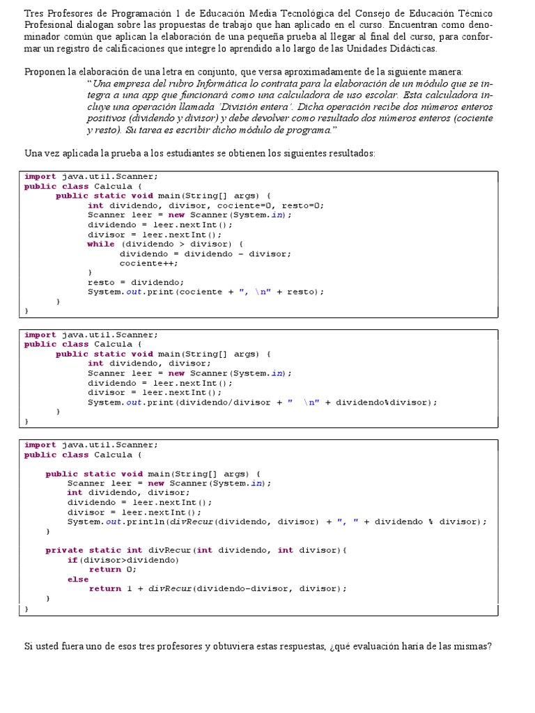 Estudio de Caso. Tres Soluciones de División Entera. Algoritmia. | PDF ...