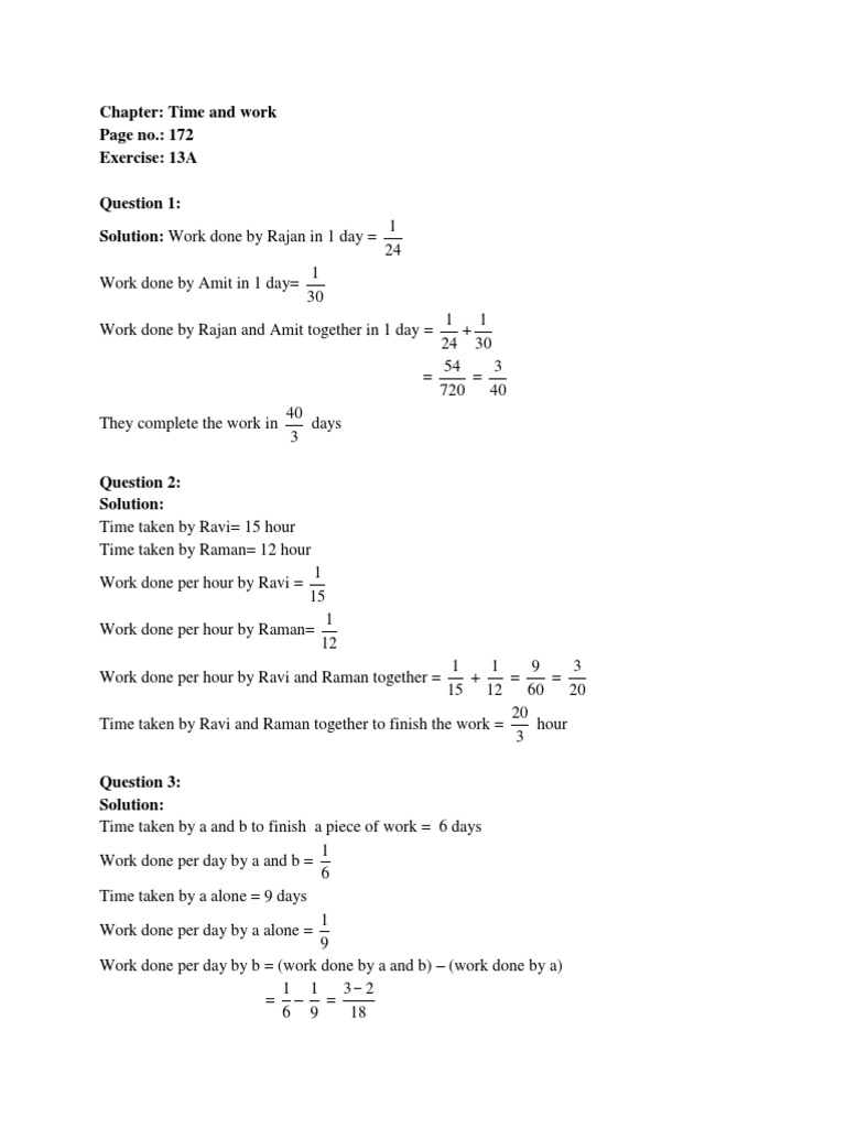 Time and Work Problems Solutions | PDF | Nature