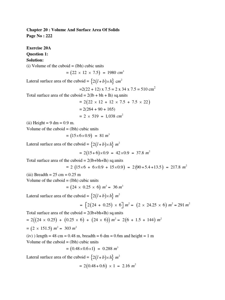 Chapter-20 Volume and Surface Area of Solids PDF | PDF | Volume | Litre