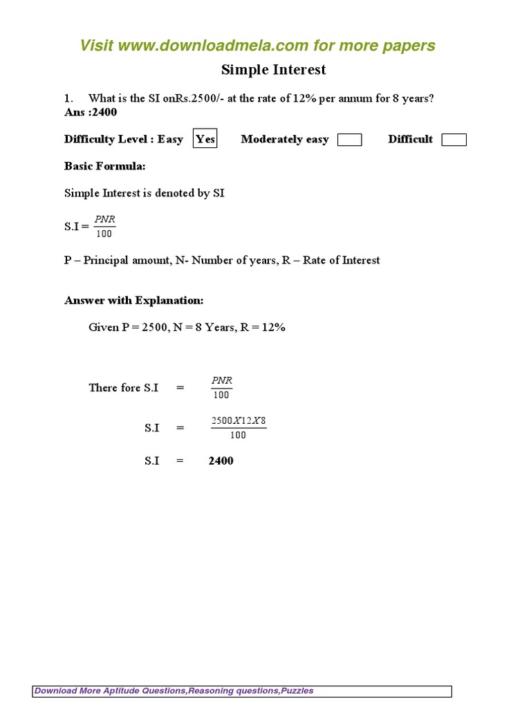 50 Simple Interest Problems With Solutions | PDF | Liability (Financial ...