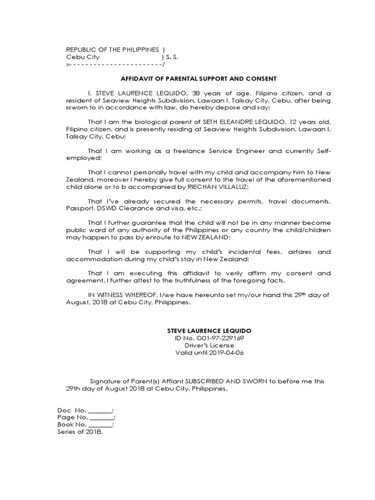 Affidavit of Parental Support and Consent | PDF