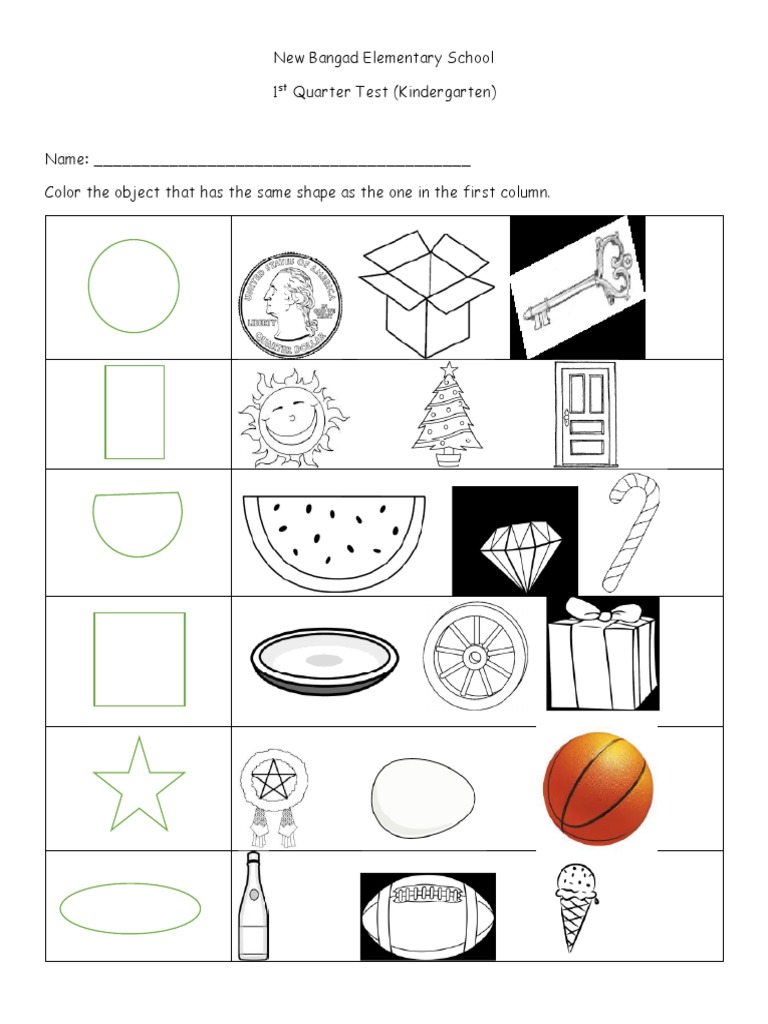 1st Quarter Test For Kinder | PDF