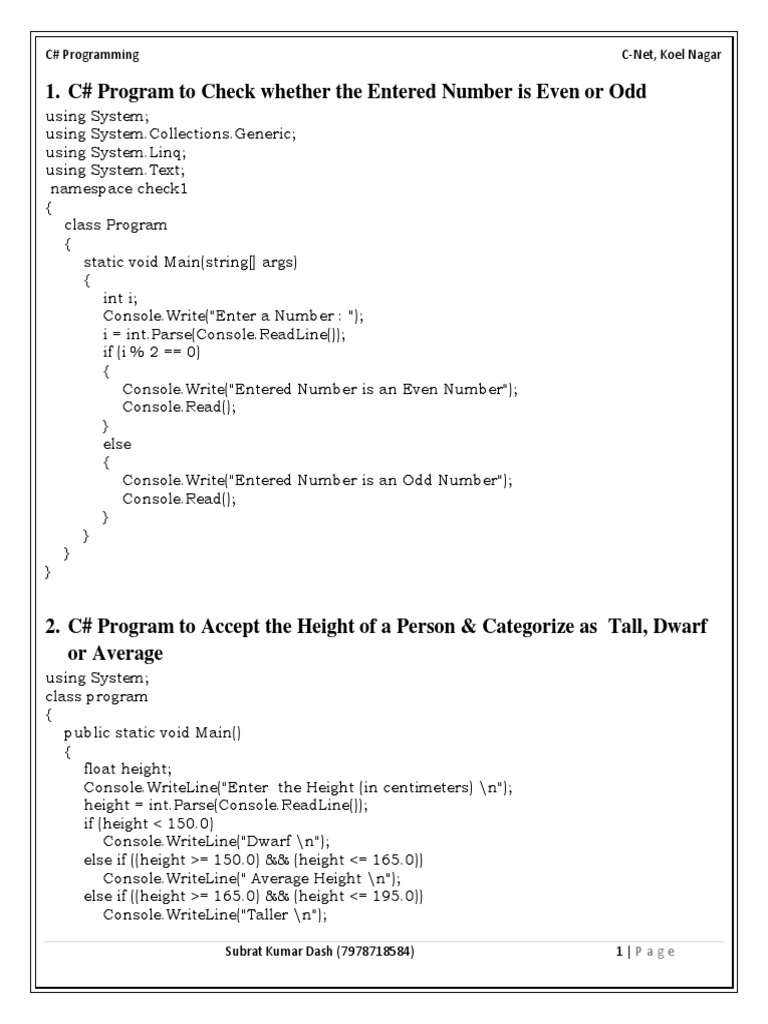 C# Conditional Statements Examples PDF | PDF | C Sharp (Programming ...