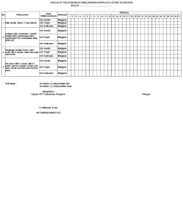 Checklist Pemeliharaan Instalasi Listrik | PDF
