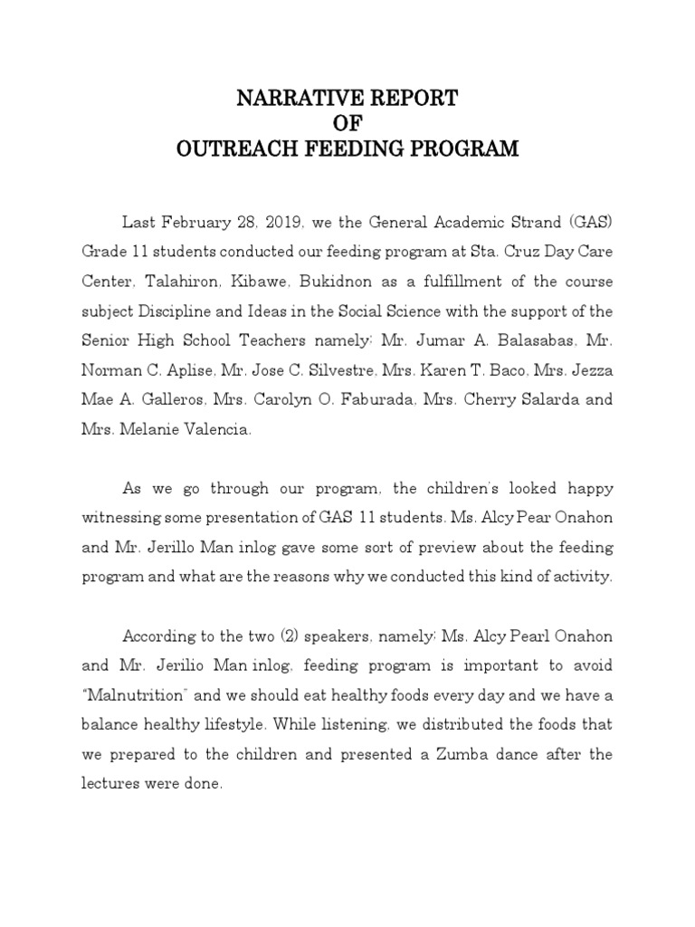 Jumar Narrative Report of Feeding Program | PDF