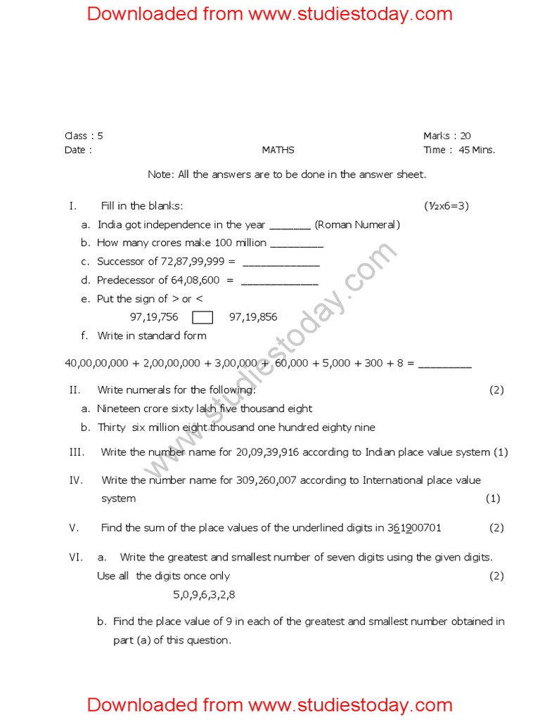 CBSE Class 5 Mathematics Question Paper Set C | PDF | Naming Conventions | Encodings