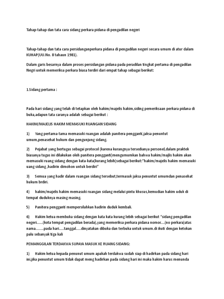 Proses Persidangan Pidana di Pengadilan | PDF