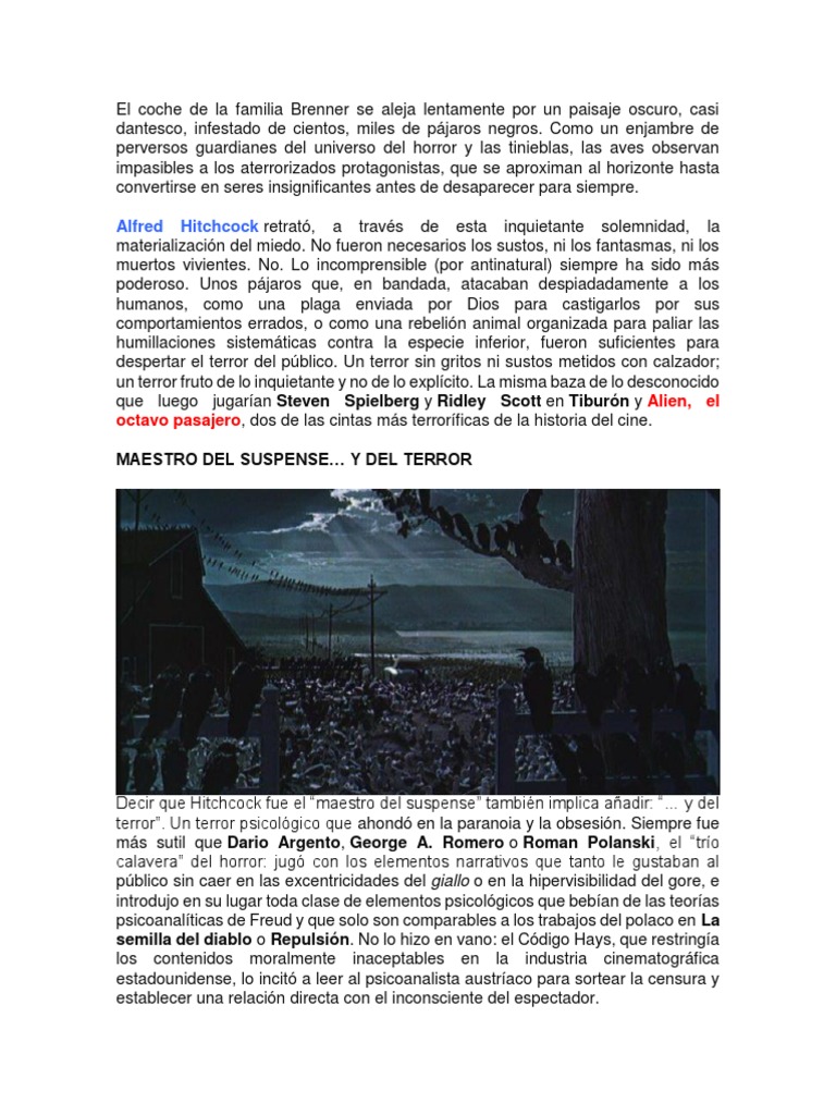 Cine De Hitchcock Psicología Del Miedo Pdf Alfred Hitchcock Películas De Terror