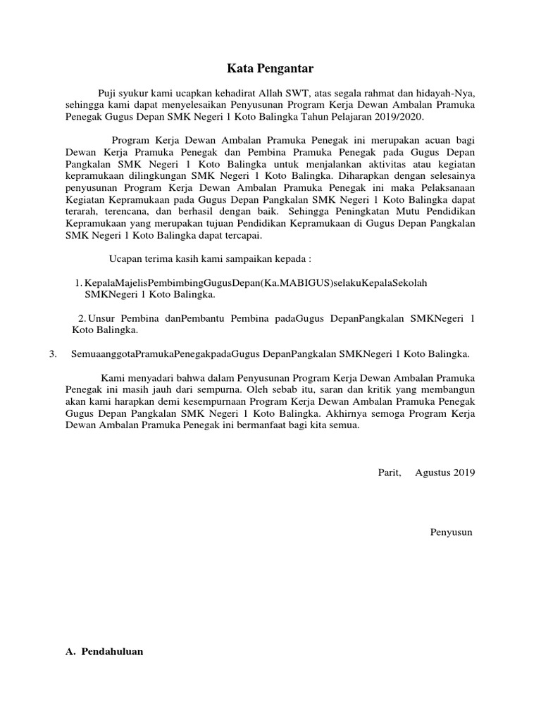 Program Kerja Pramuka SMK 2019/2020 | PDF