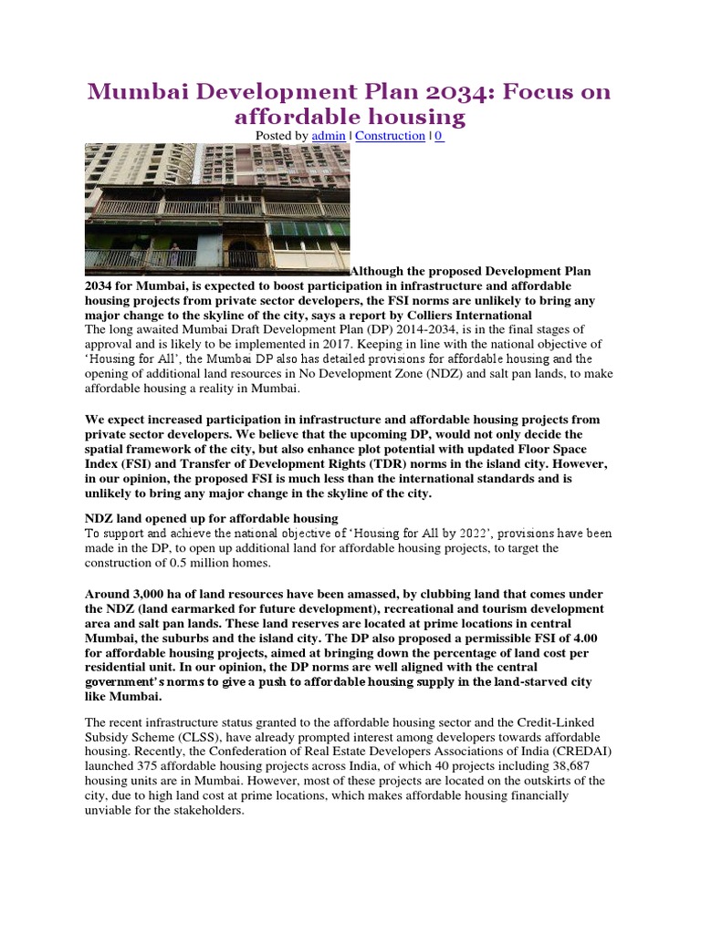 Mumbai Development Plan 2034 Overview | PDF | Public–Private ...