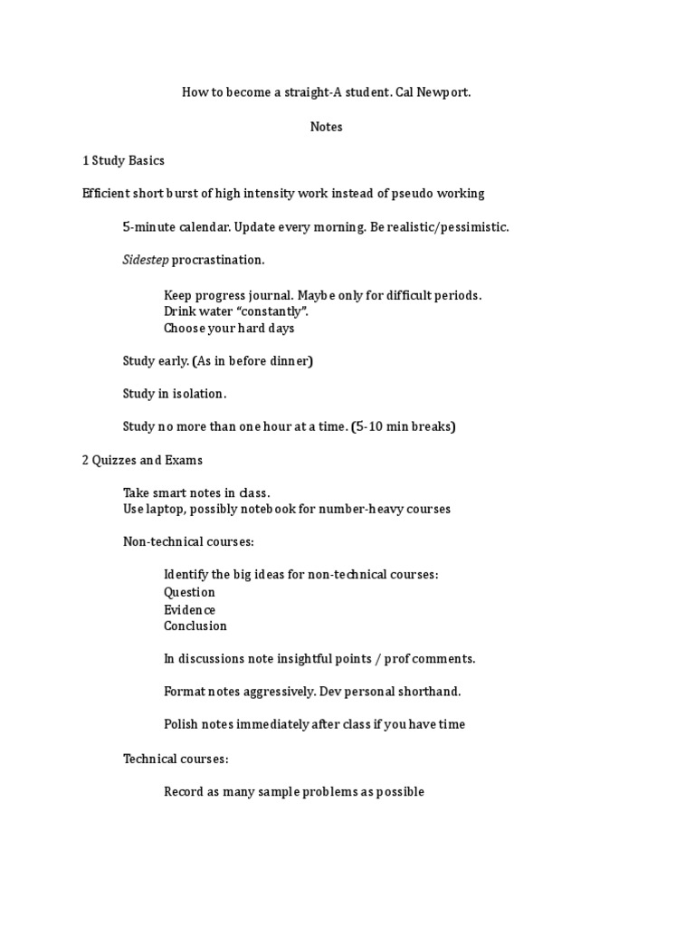 How To Become A Straight-A Student Notes | PDF | Essays | Learning