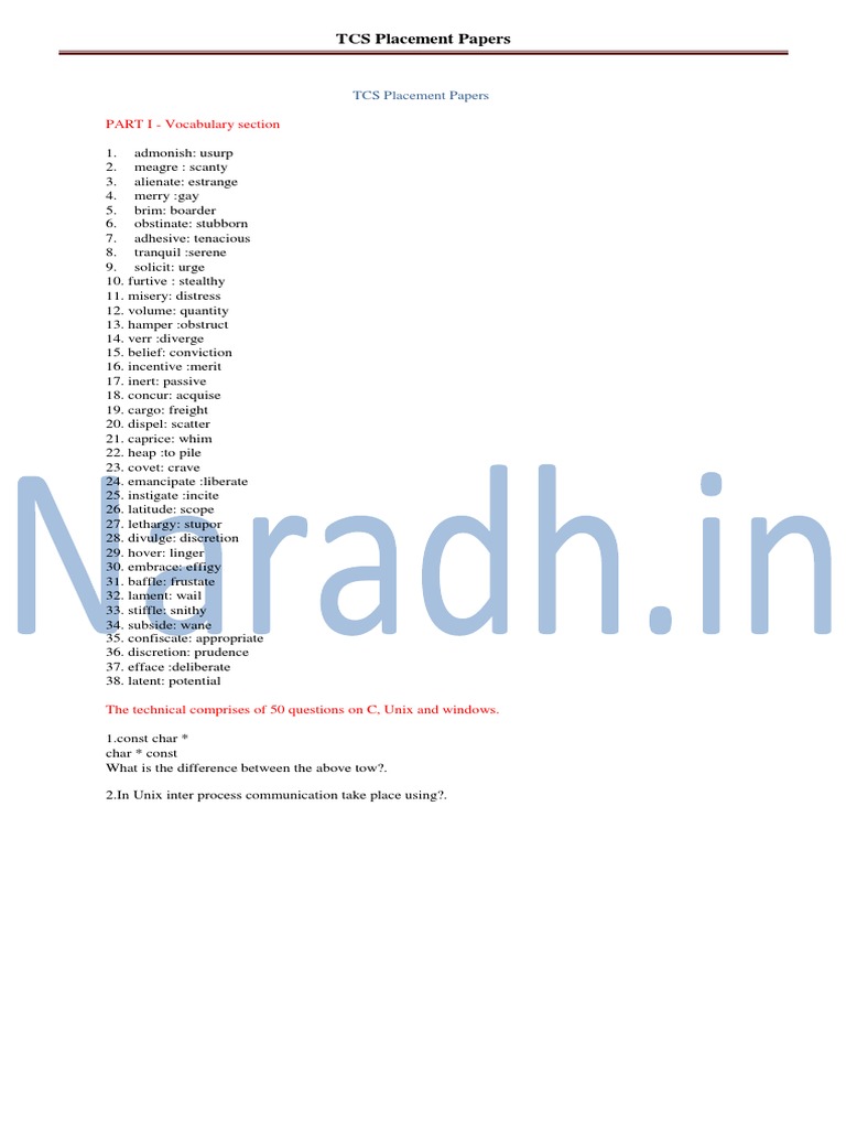 TCS Placement Papers: A Comprehensive Collection of Questions from TCS ...