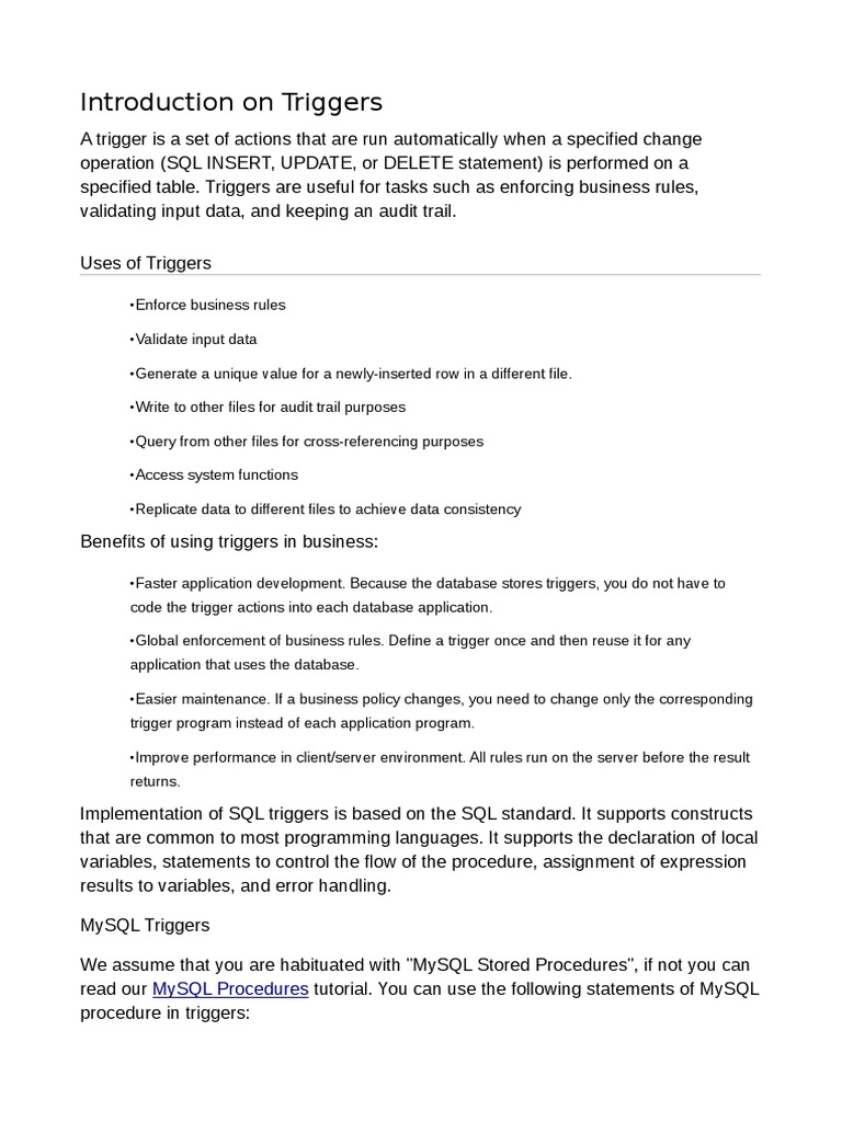 Practical Reading Material For Triggers | PDF | Computer Programming | Data Management