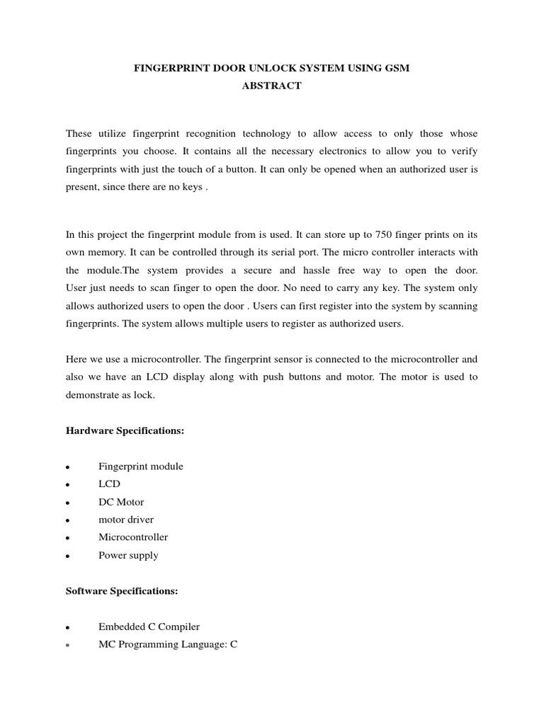 Fingerprint Door Unlock System Using GSM | PDF